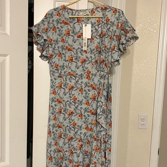 Max Studio | Dresses | Max Studio Blue And Orange Floral Midi Dress ...